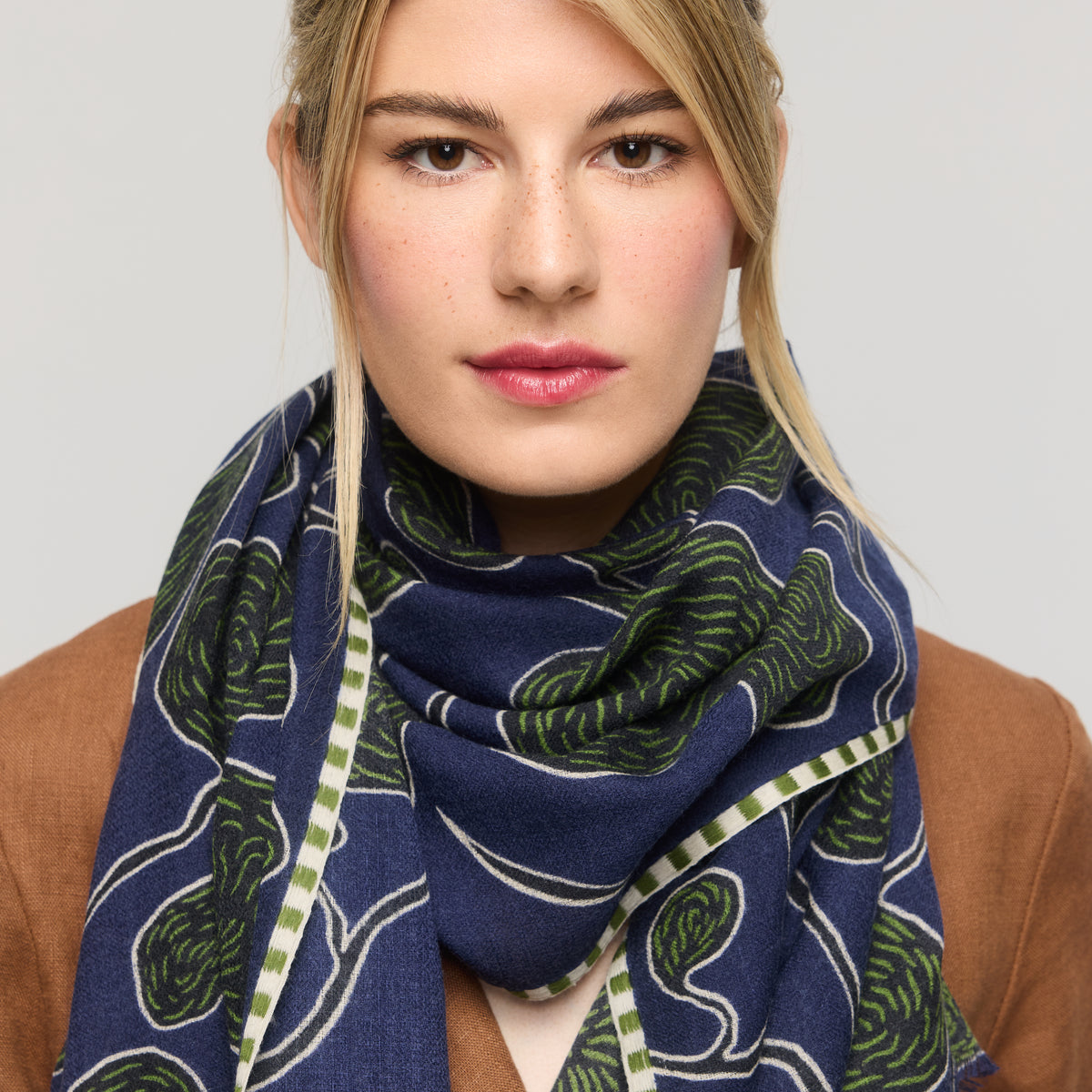 Merino Wool Floral Scarf Navy Blue – Princesse & Dragon | Montreal ...